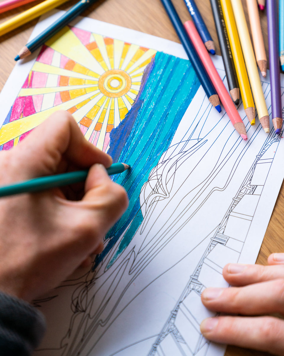 Tolcarne Beach Colouring Page – Laurie McCall Artist